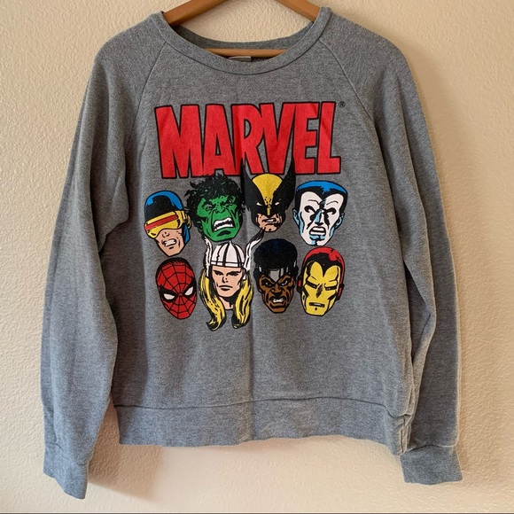 Marvel | Tops | Marvel Comics Sweatshirt L Graphic Crewneck Grey ...